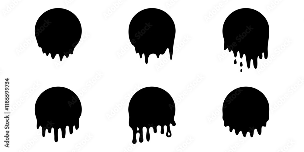 Paint drip stickers collection. Set of drip circle labels. . Black ...