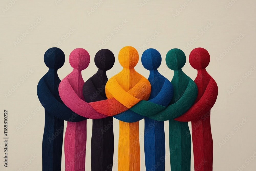 Diversity unity group concept. Colorful figures embracing, symbolizing ...