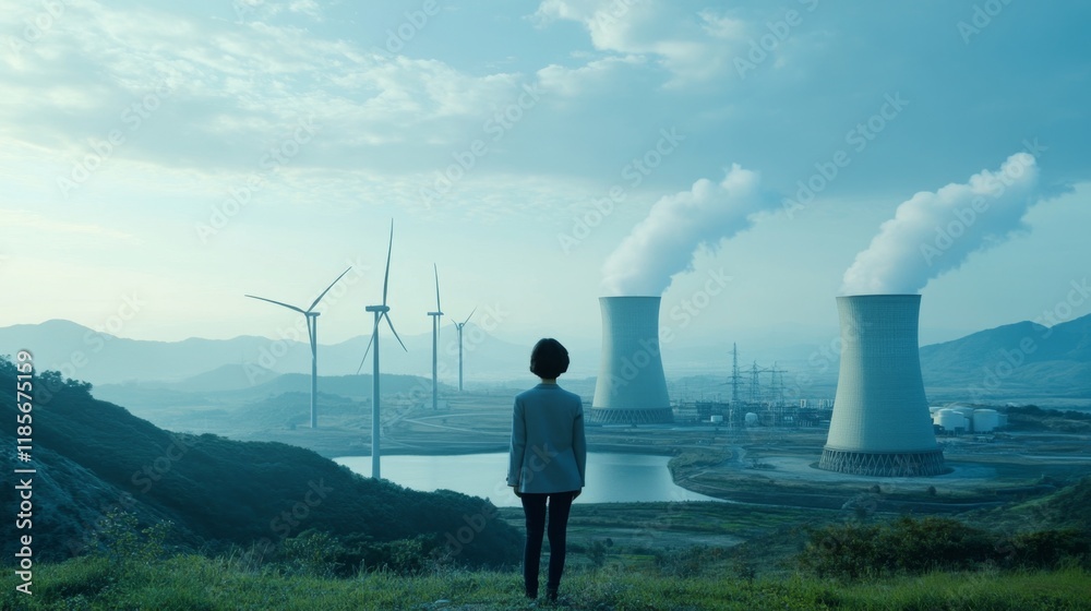 Stock-Illustration „Energy transition a vision of renewable vs nuclear ...