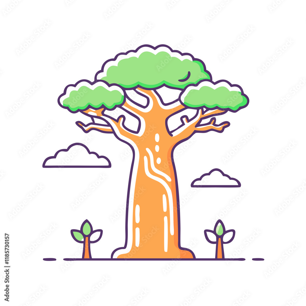 baobab tree vector icon, trees vector illustration - simple ...