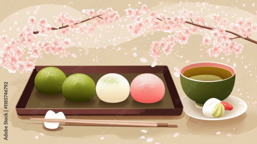 Watercolor of Dango Three Coloured Dumplings isolated on white ...