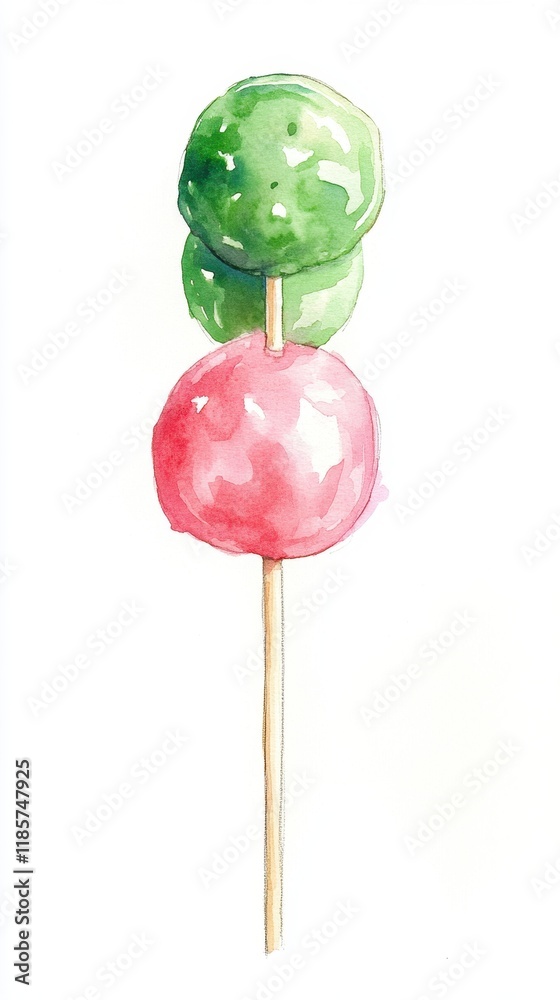 Watercolor of Dango Three Coloured Dumplings isolated on white ...