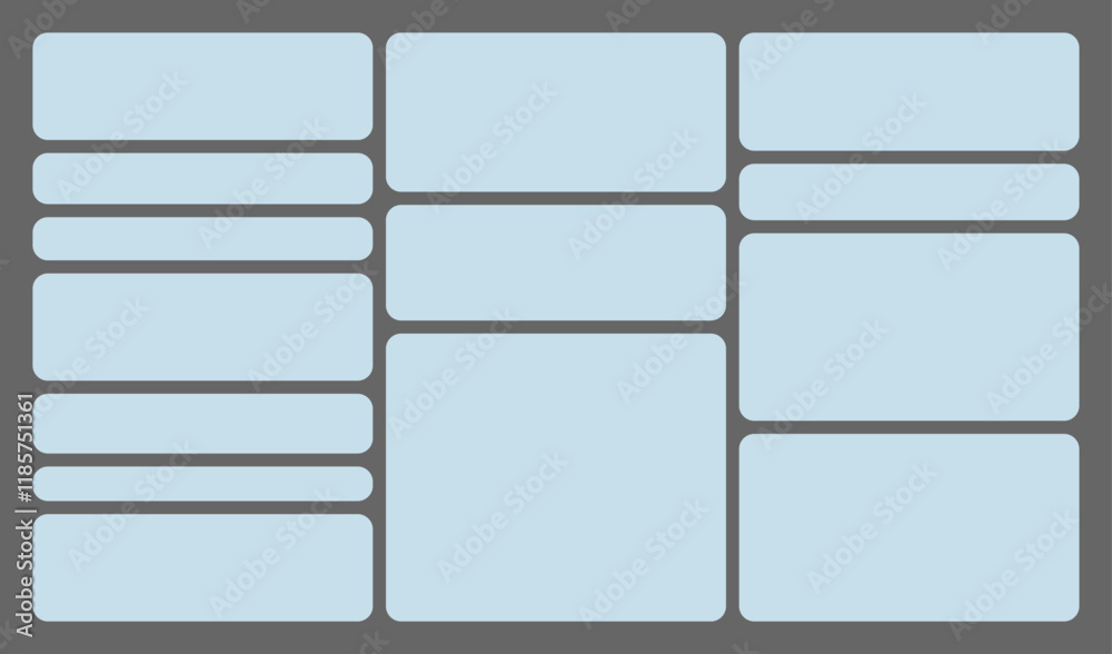 Dimensions 16x9 trendy bento grid layout style brick Ui UX templates ...
