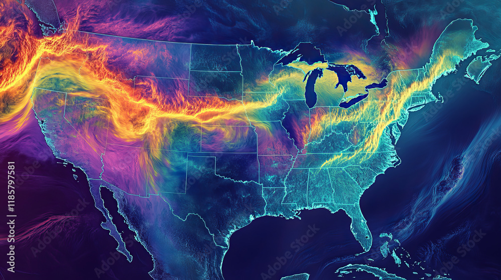 Forecast weather isobar USA map. Meteorology wind front and temperature ...