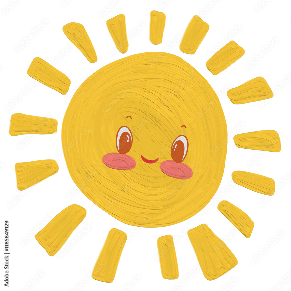 Oil pastel smiling sun cartoon illustration. Hand drawn cute yellow sun ...