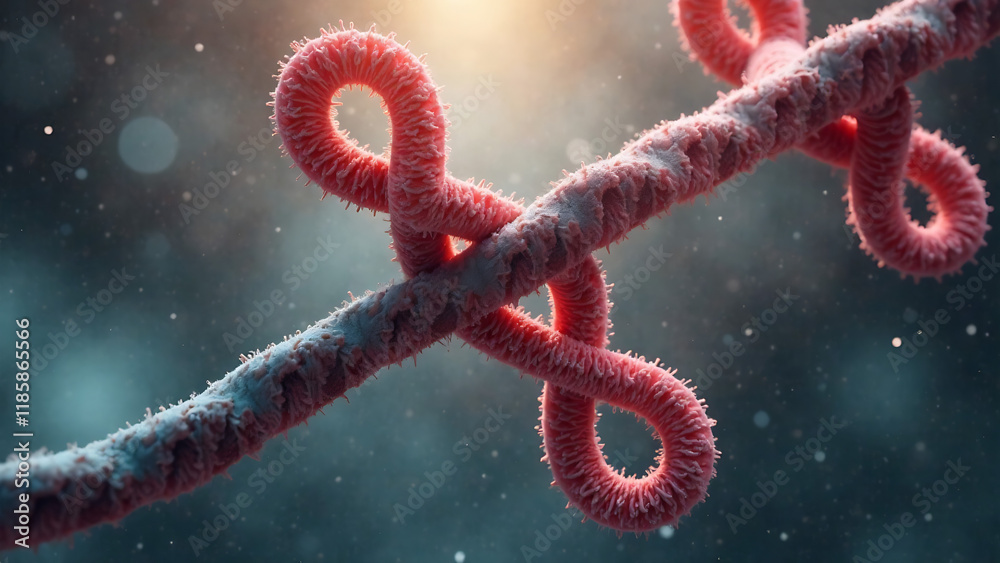 Chromosome crossover during meiosis depicted in a highly stylized image ...