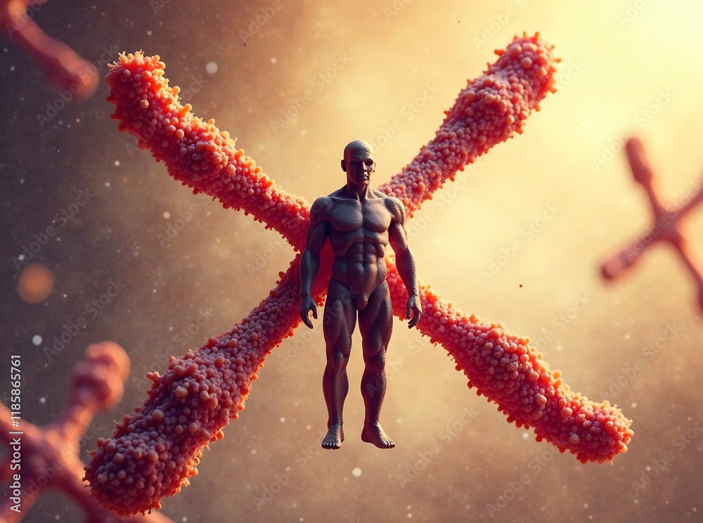 Chromosome crossover during meiosis depicted in a highly stylized image ...