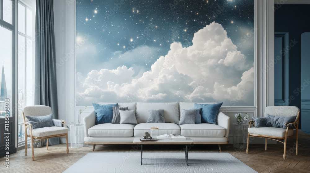 Dreamy Night Sky Mural: A stunning and surreal mural depicting a ...