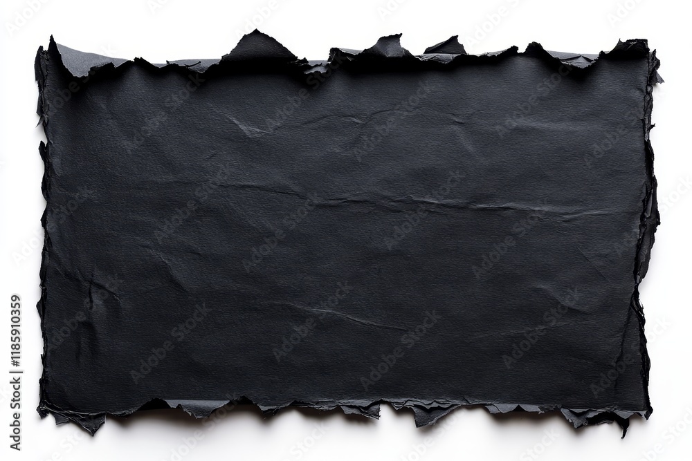Torn black paper texture, white background, grunge design, mockup Stock ...