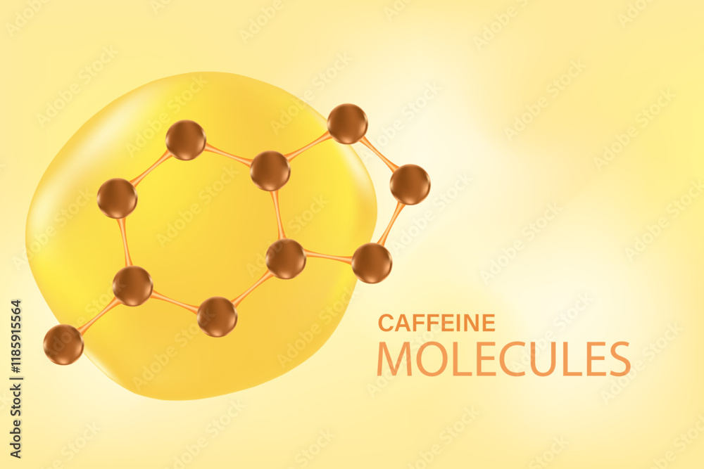 Aesthetic brown 3D molecule, nude yellow background, caffeine molecule ...