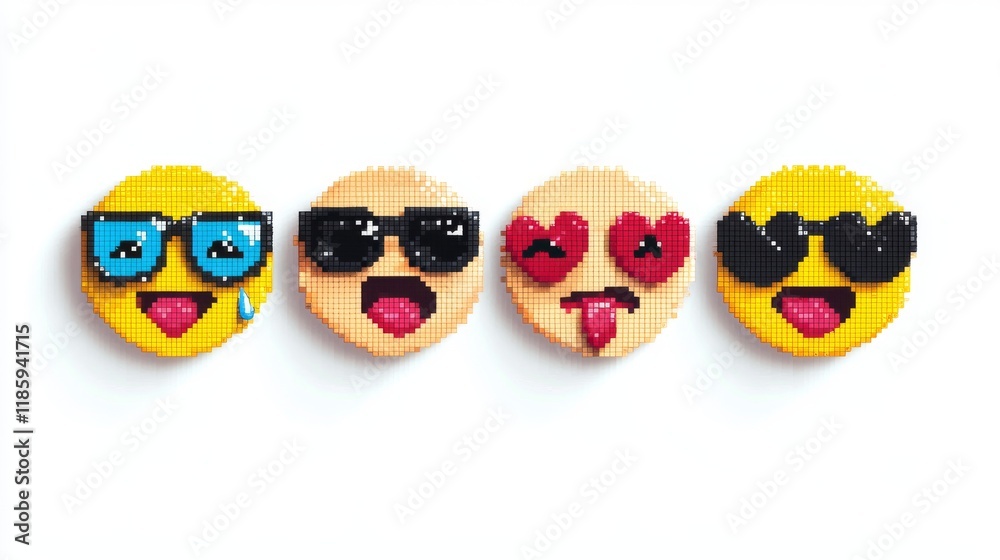 Collection of four retro pixel emoticons arranged in 2x2 grid, each ...