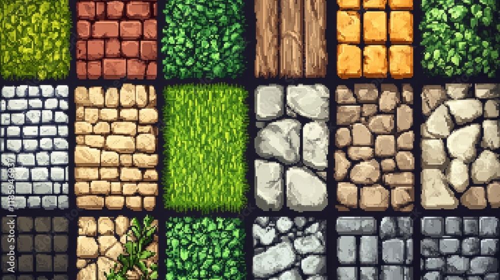 8-bit style terrain block collection, pixel-perfect game textures ...