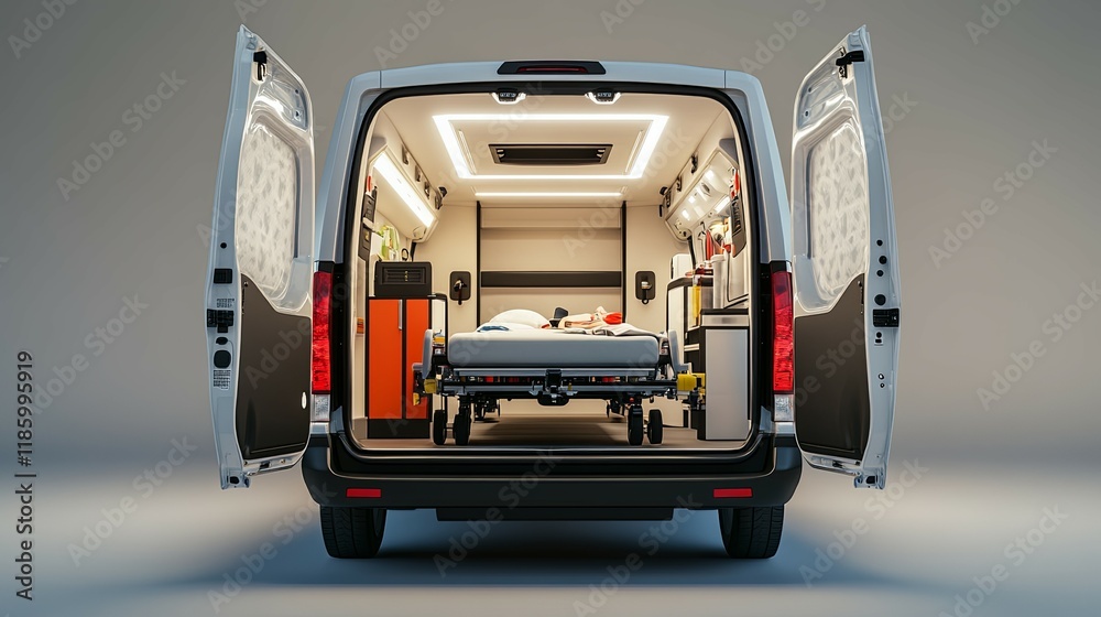 Ambulance Interior. A modern, clean and well-equipped ambulance ...