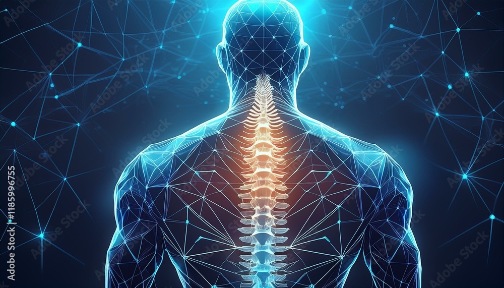 Herniated disk concept and spine pain diagnostic in low polygon ...