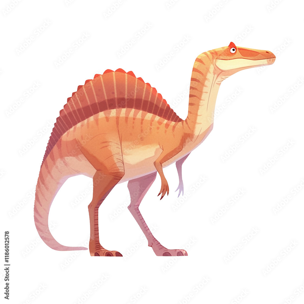 Spinosaurus dinosaur with red frill on black background. Cartoon ...