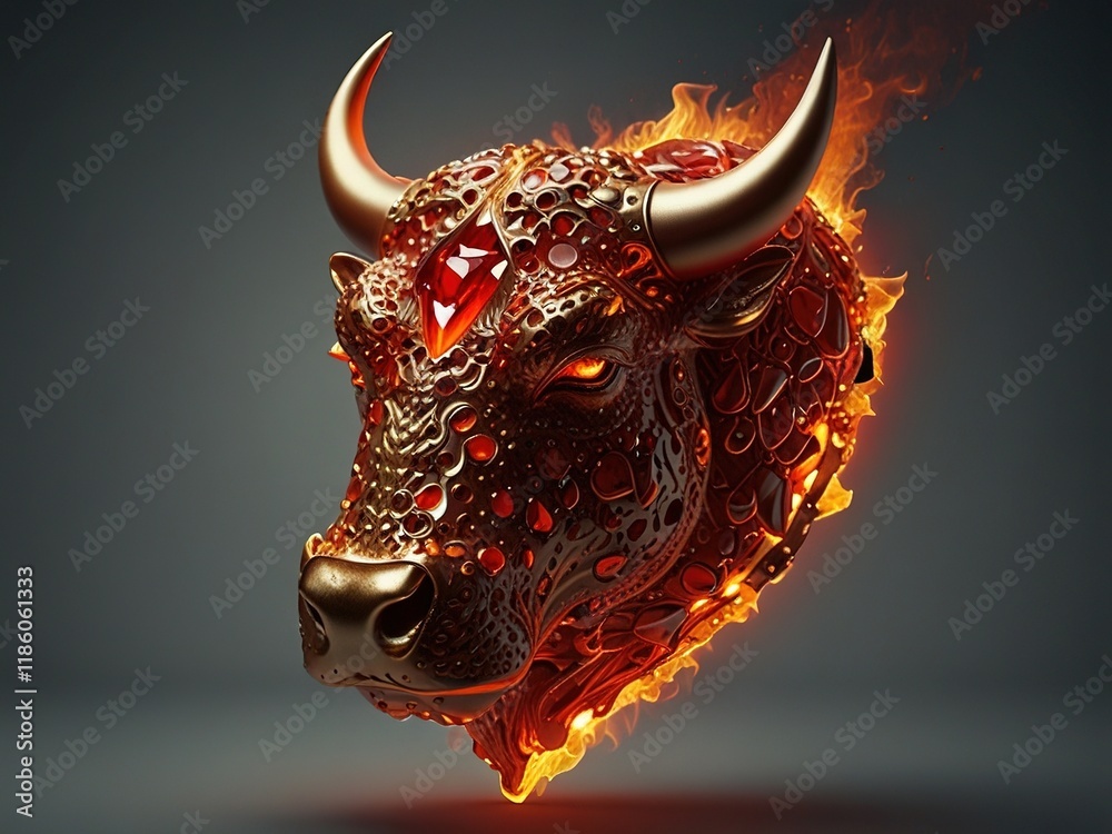 Aggressive mystical angry dangrous bull on a dark background with smoke ...