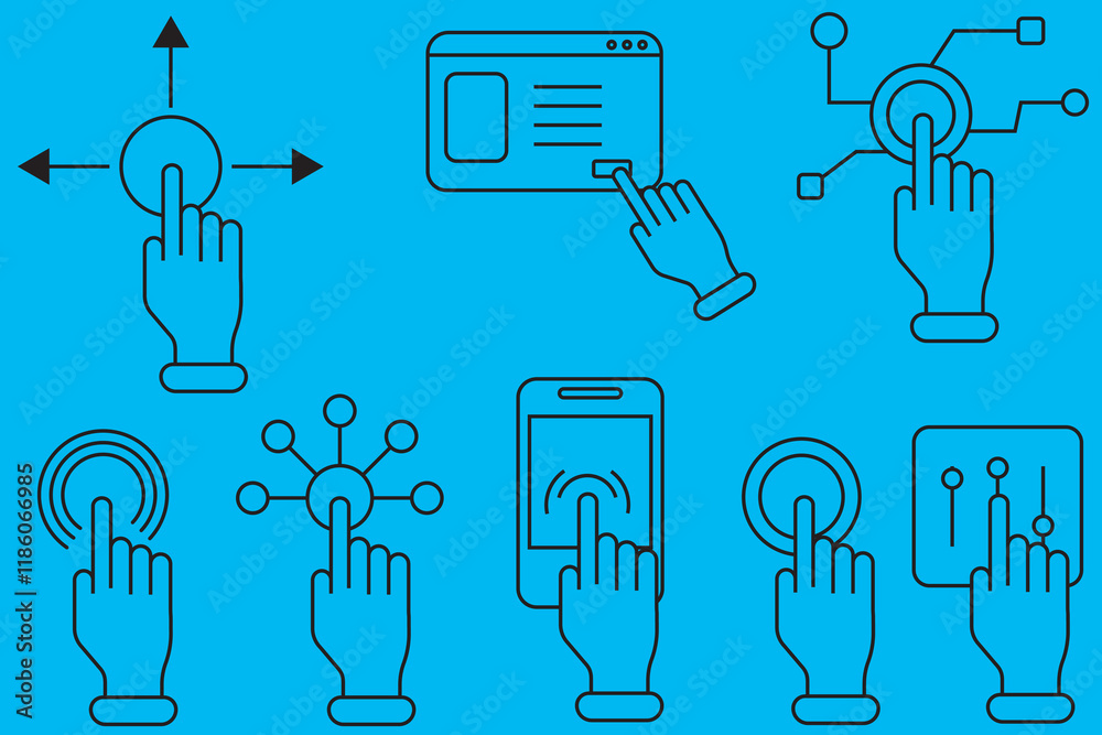 Comprehensive Interactive Hand Gesture Vector Icons Set for Touchscreen UI/UX Design, Mobile App ...