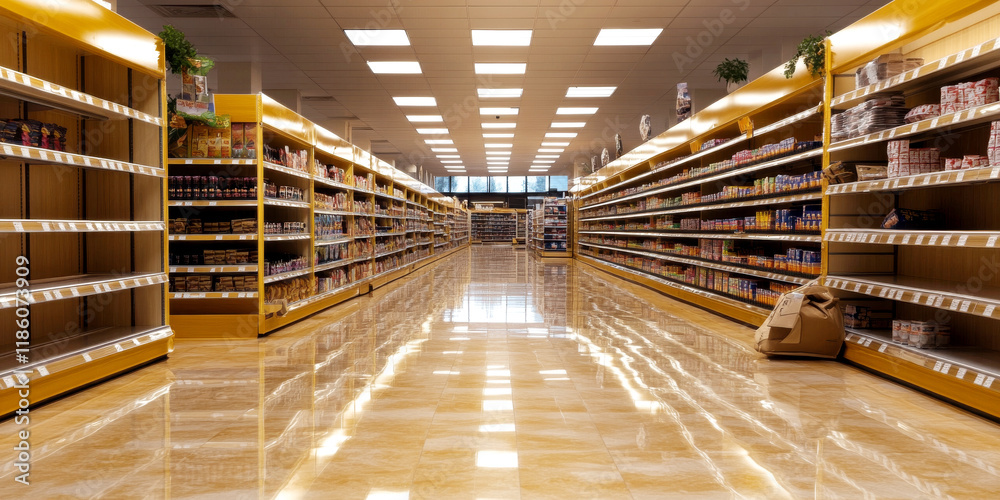 Empty supermarket showing supply chain issues with shelves almost empty ...