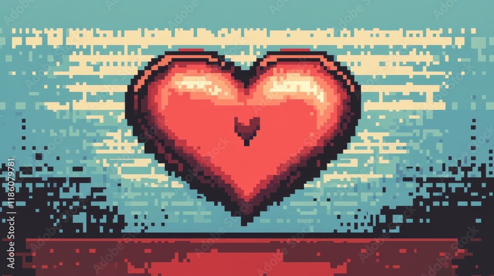 Classic gaming health meter, 8-bit heart icons, pixel art life counter ...