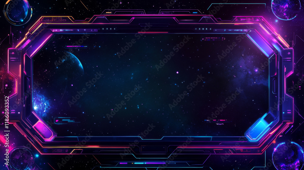 Space stream overlay, mmo game menu, neon ui frame. Streaming screen ...