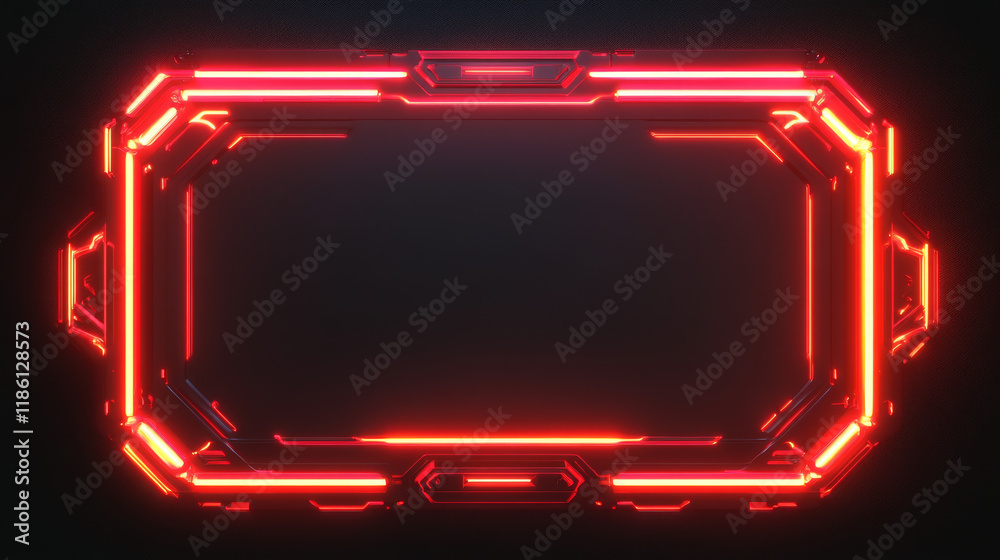 Game live stream panels, overlay frames and buttons with red neon glow ...