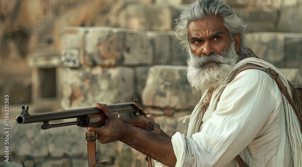 Foto de Stock Indian man with grey hair and beard, wearing white ...