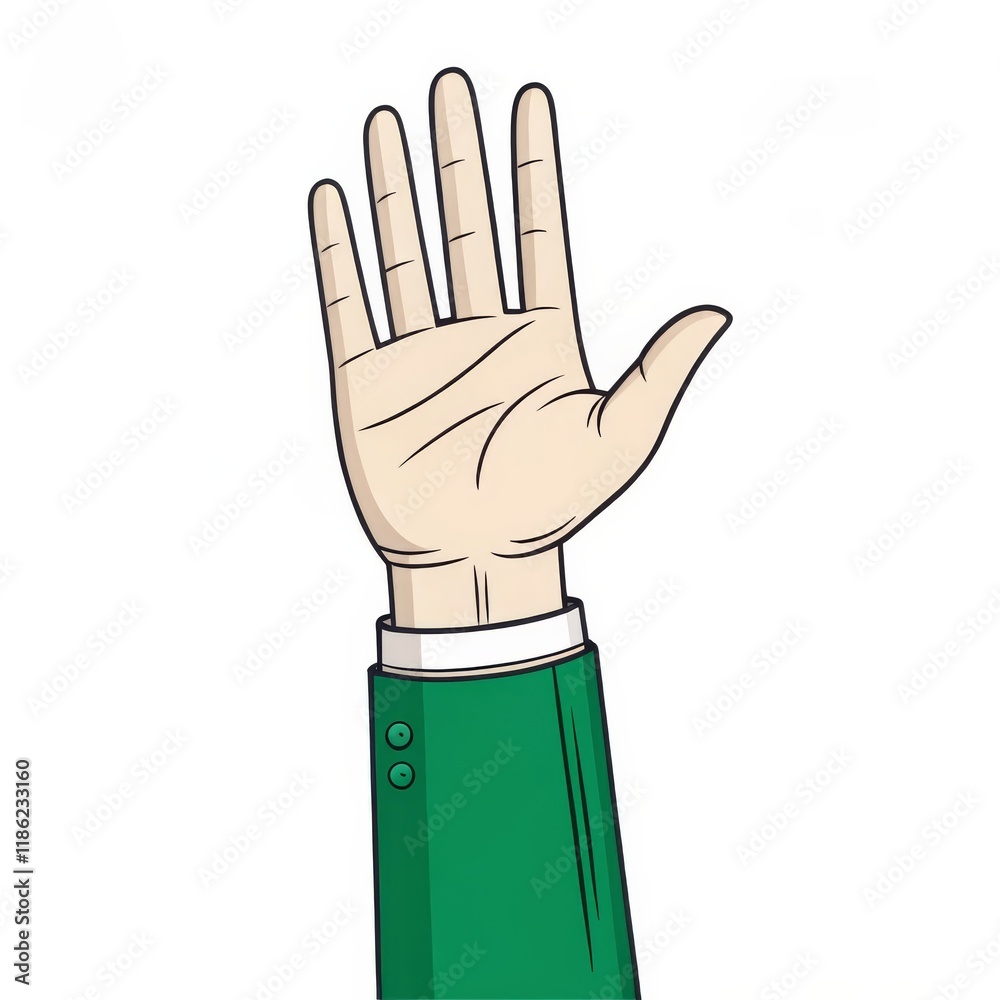 Hand Raised in Green Suit Cartoon Illustration, Stop Gesture, Vector ...