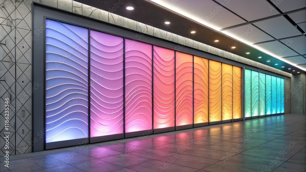 Rainbow Wave Panel Wall Modern Interior Design, 3D Render, Gradient ...
