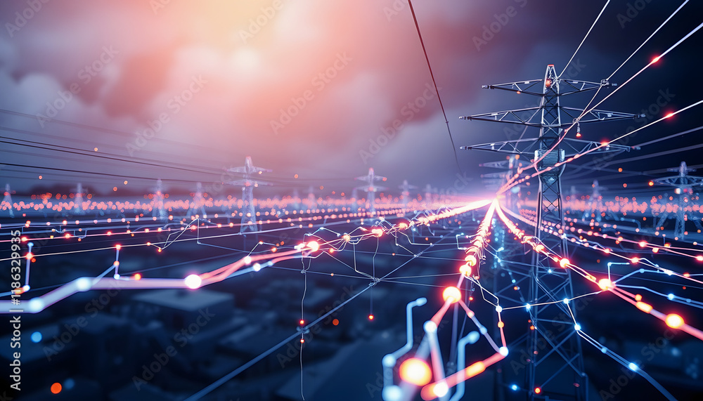 Graphic Illustration Of The Flow Of Electricity Through Smart Grid ...