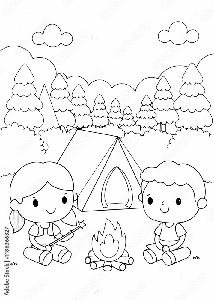 nature camping outdoor coloring page, Coloring Book, Coloring Page, you ...