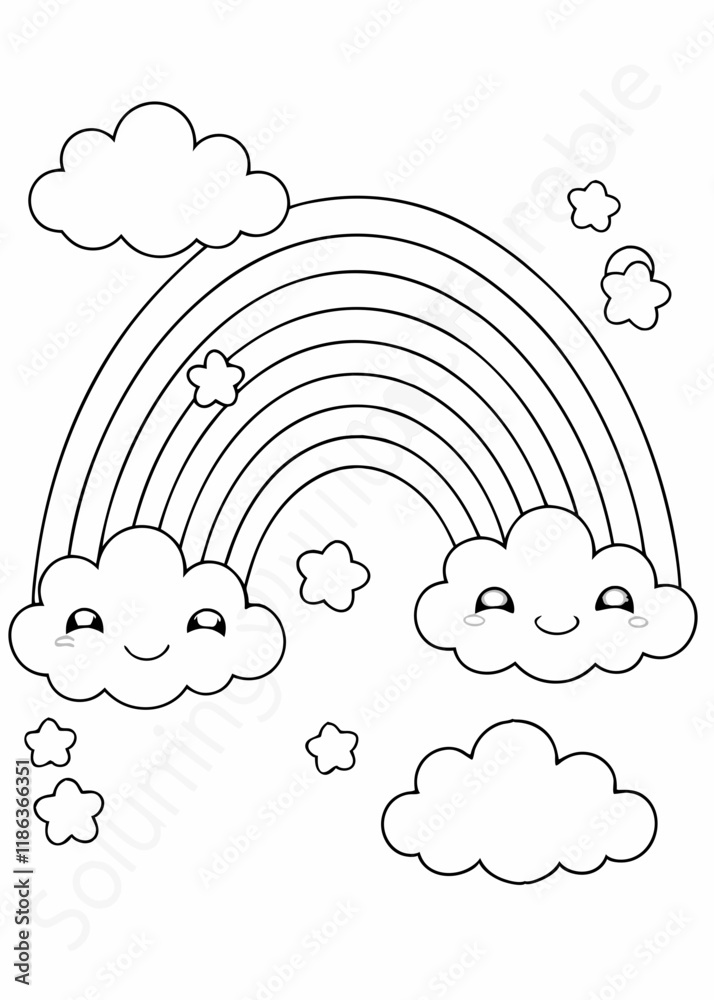 rainbow with clouds coloring page., Coloring Book, Coloring Page, you ...