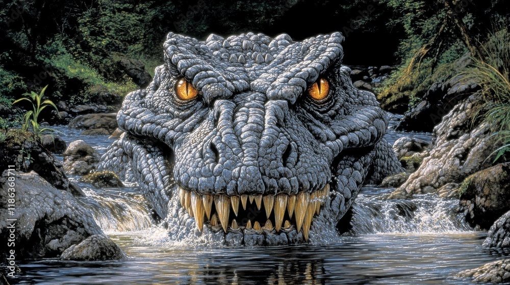 Mysterious river monster emerges enigmatic landscape fantasy artwork ...