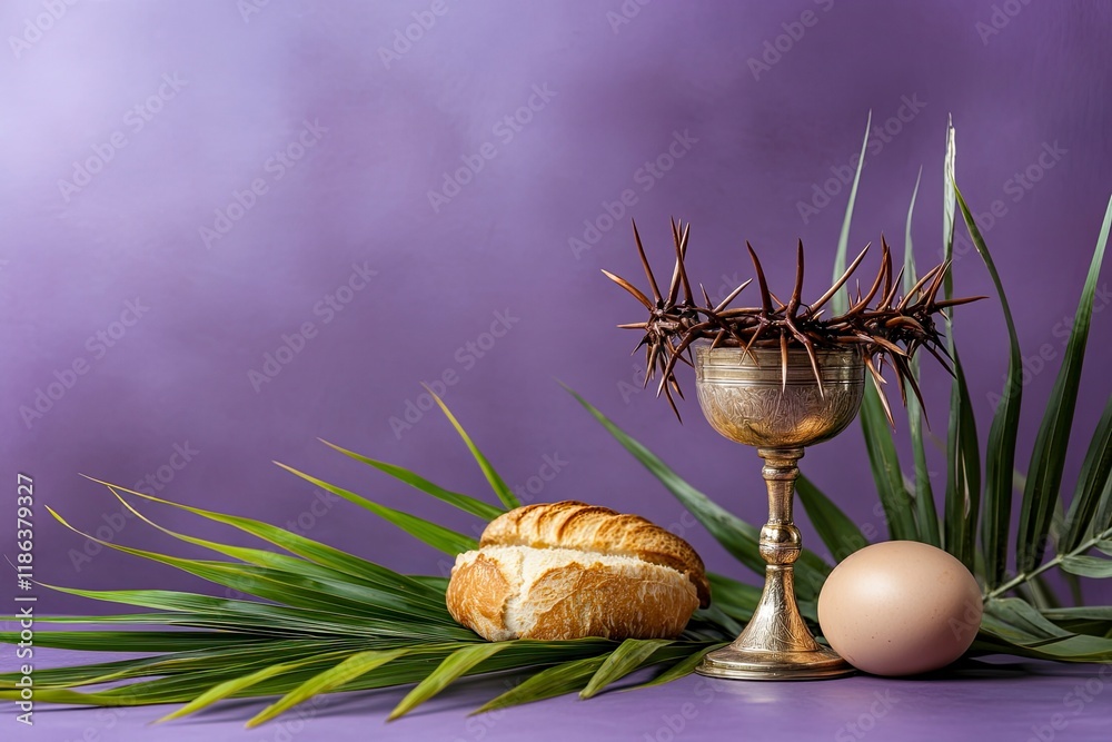 Holy Week, Lent, Palm Sunday, Maundy Thursday, Good Friday, Easter Sunday Concept. Chalice ...