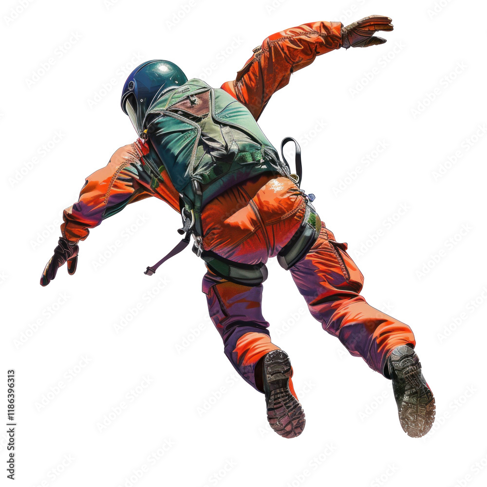 Dynamic Base Jumper in Isolated Freefall Against Clean transparent ...