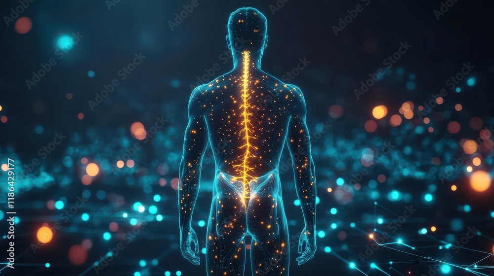 Visualize human body with highlighted fascia tissue, glowing lymphatic ...