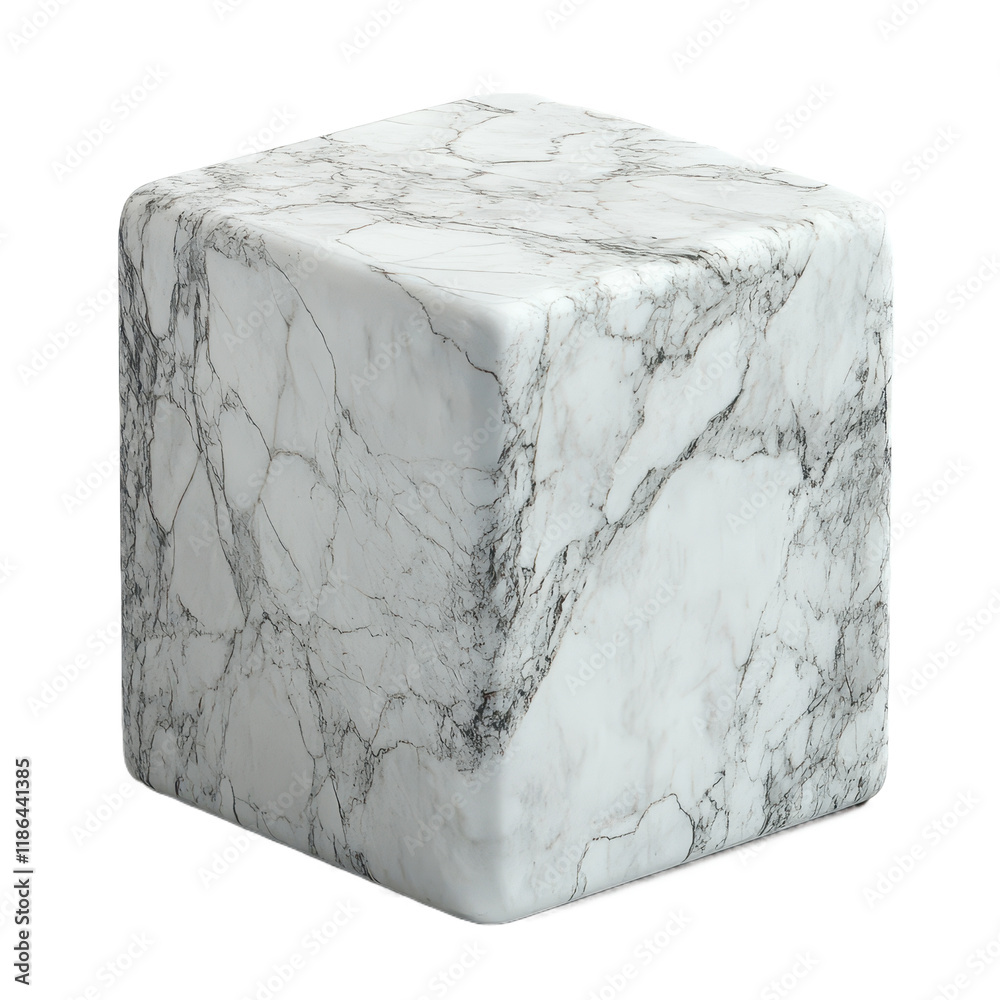Marble cube, white background, hyperrealistic photography isolated on ...