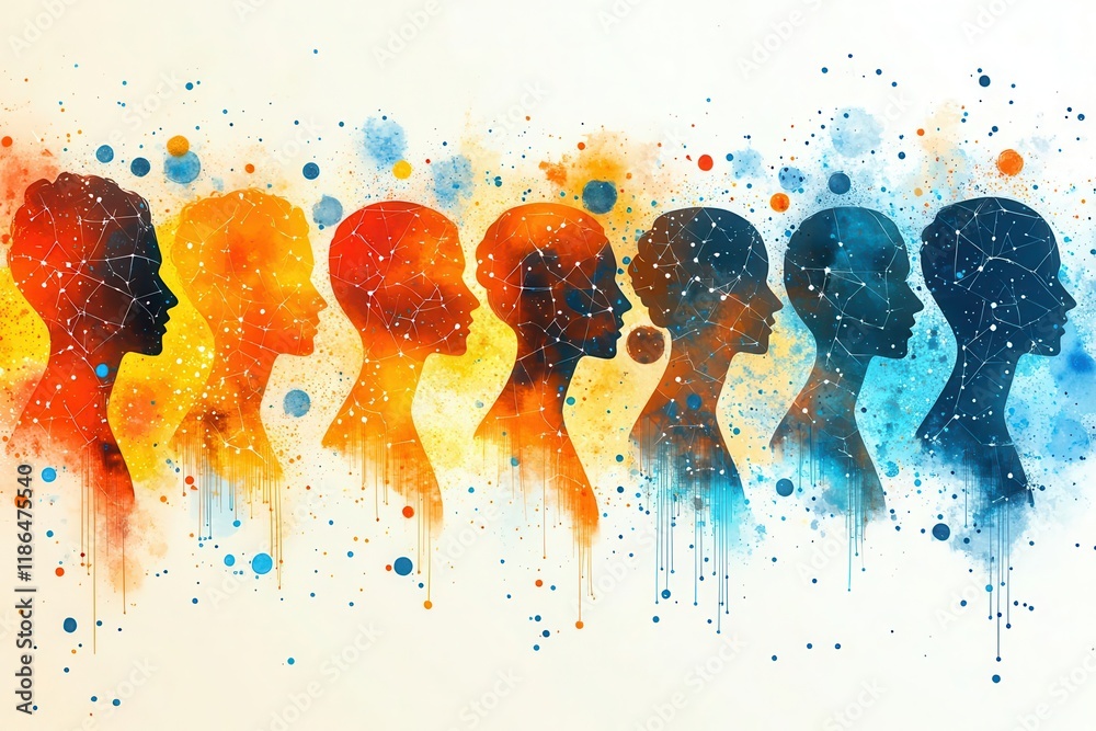 mental health awareness illustration with interconnected human profiles ...