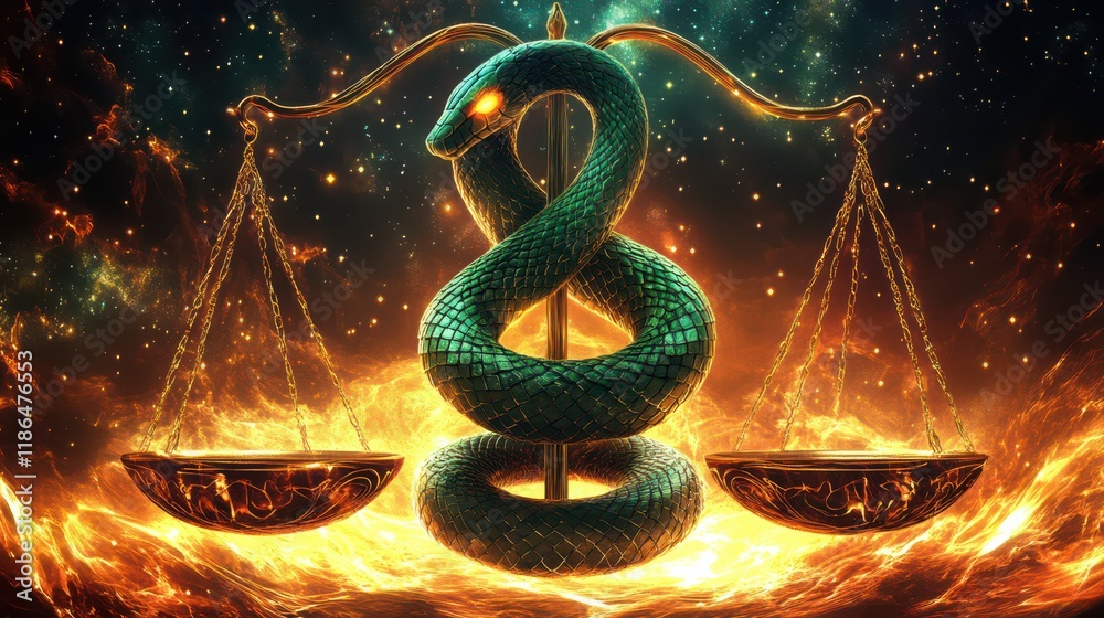 Zodiac Sign Libra and Year of the Snake: Symbolic Artwork with Glowing ...