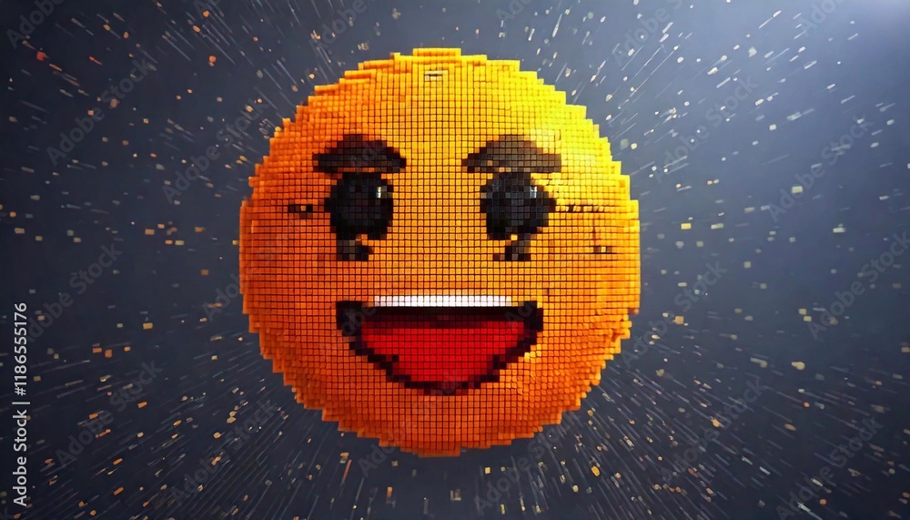 Colorful pixel art representation of a happy emoji with vibrant ...