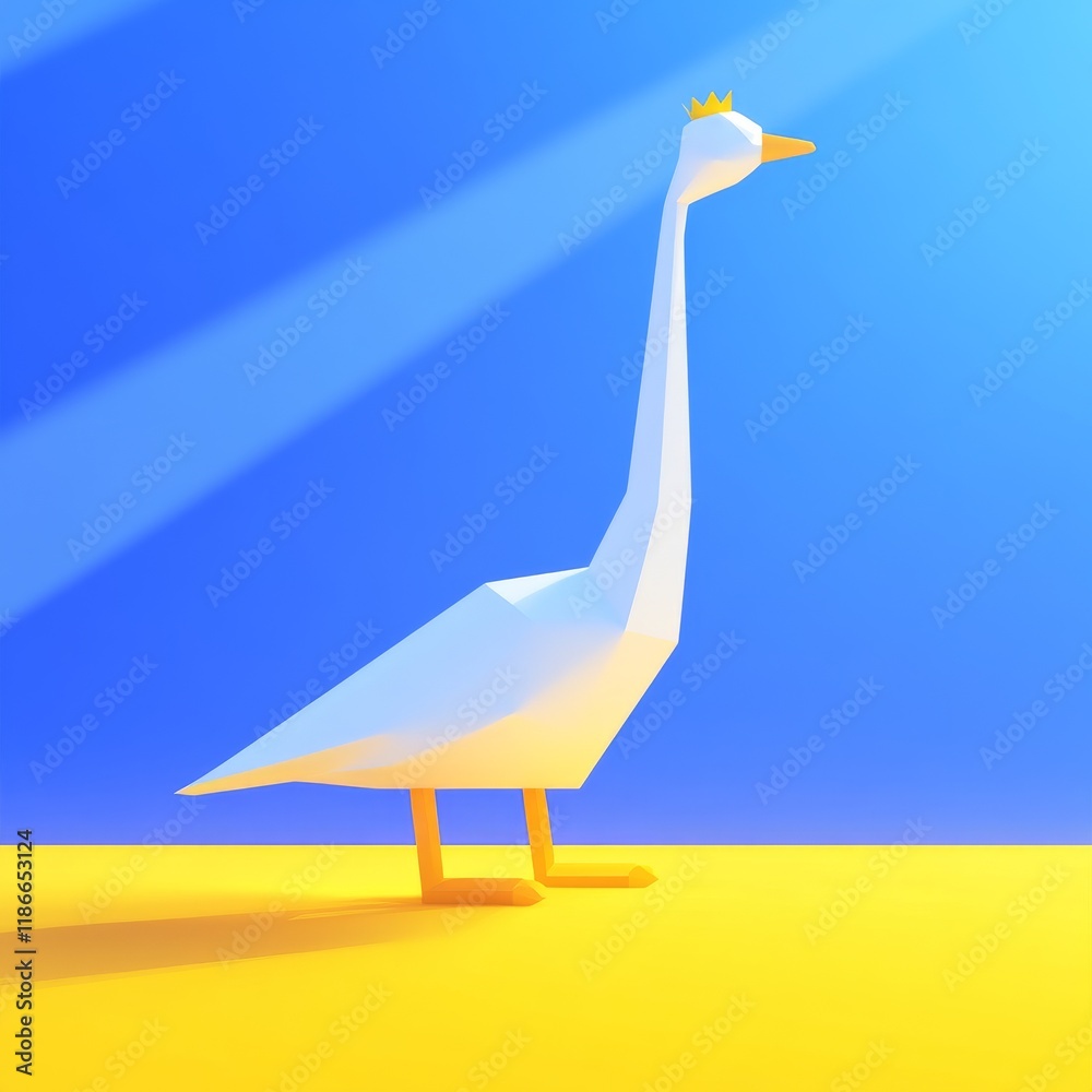 Basic flat minimalistic cartoon image. profile view of white long neck ...