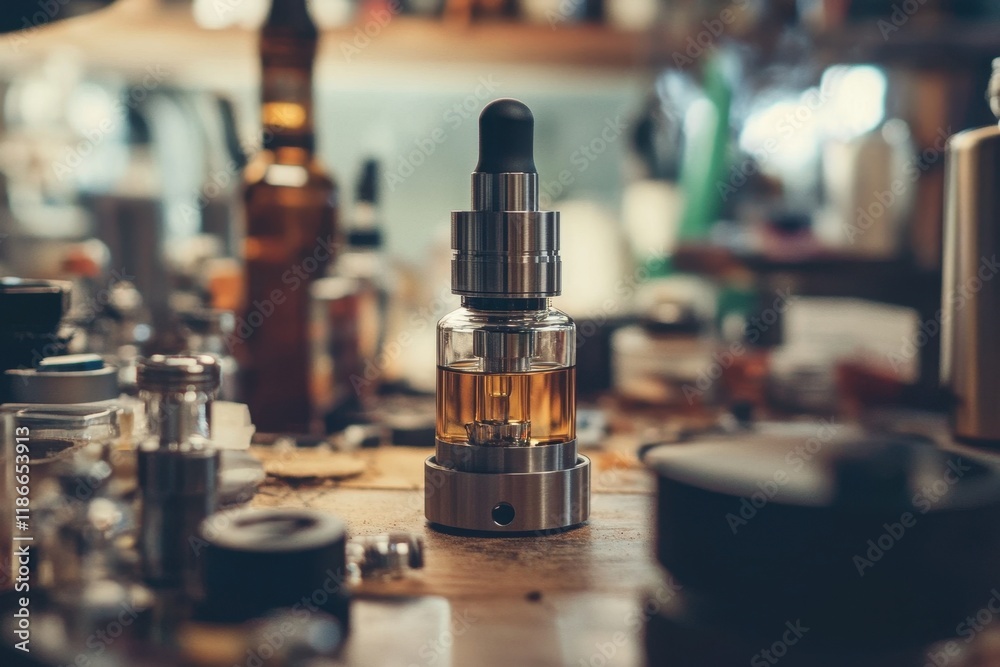 Rebuildable atomizer with custom coils and wicks on a workbench ...