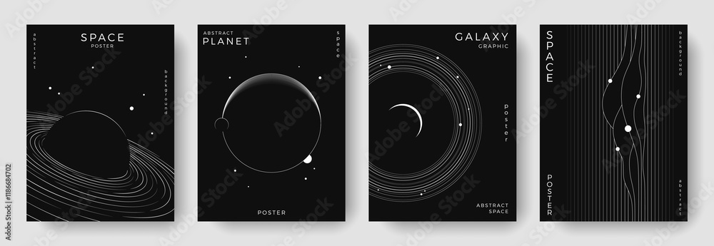 Set of abstract space astronomy backgrounds. Line art galaxy, solar ...