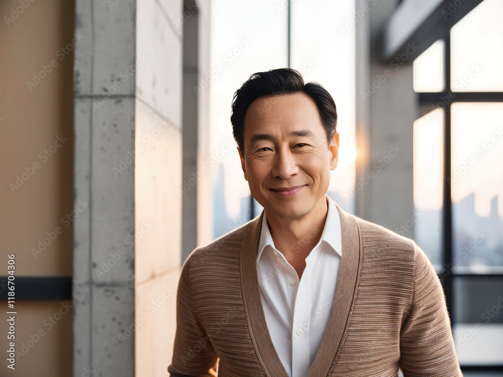 Lifestyle portrait photography of a tender Chinese man in his 40s ...