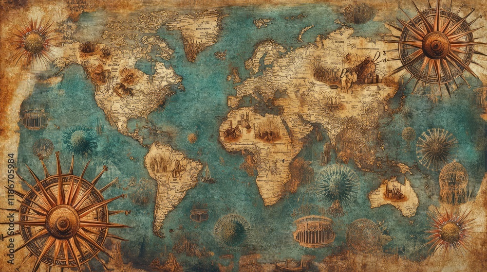 Ilustración de Stock Ancient map showing viral outbreaks, [historical ...