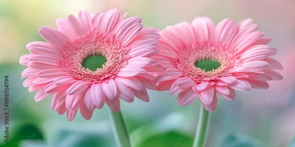 Stunning twin gerbera flowers featuring vibrant pink hues. These ...
