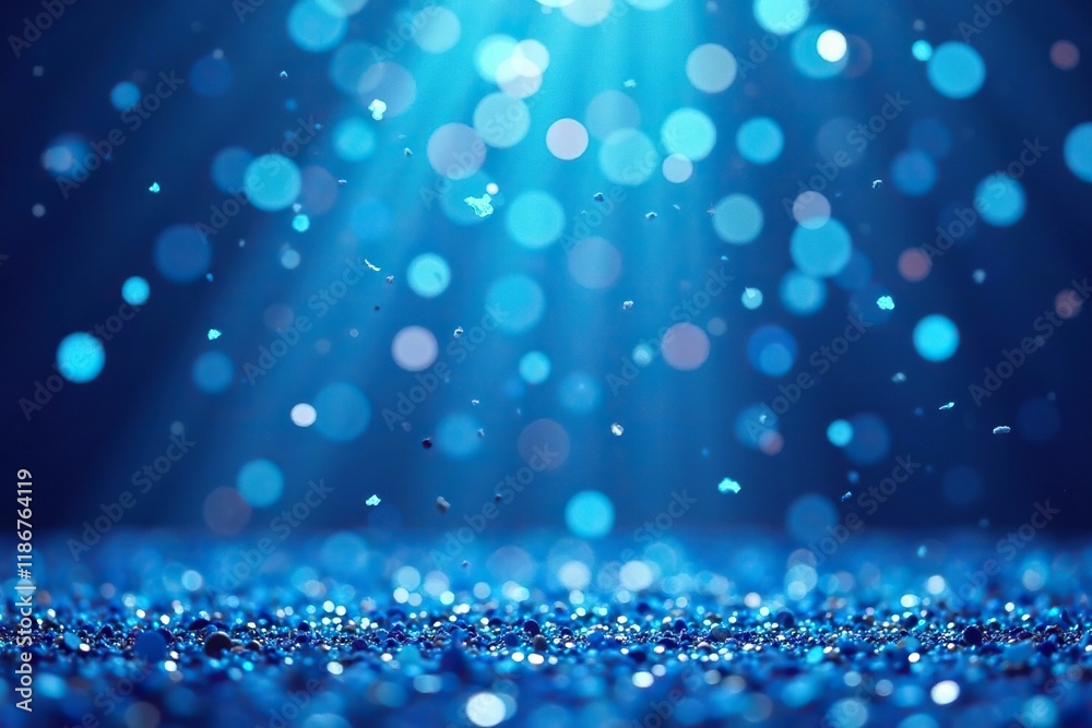 Confetti explosion in blue color with glitter particles falling from ...