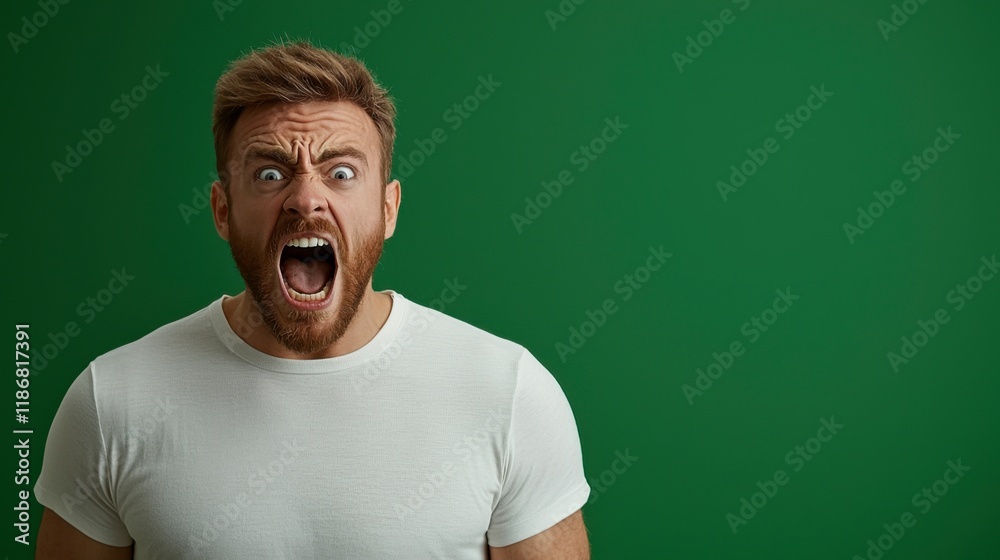Angry Man: A portrait of a furious man with a red beard, mouth wide ...