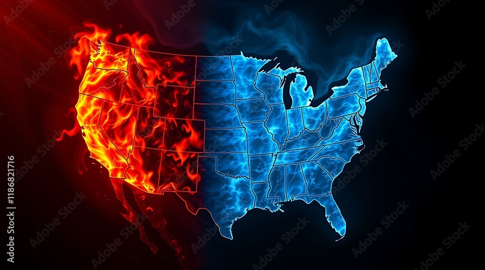 Map of the USA Engulfed in Flames – Half Burned Depicting Los Angeles ...