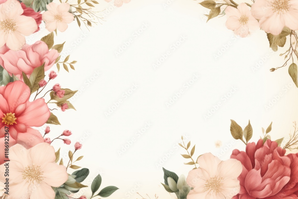 Floral border design with soft pastel colors for invitations or ...