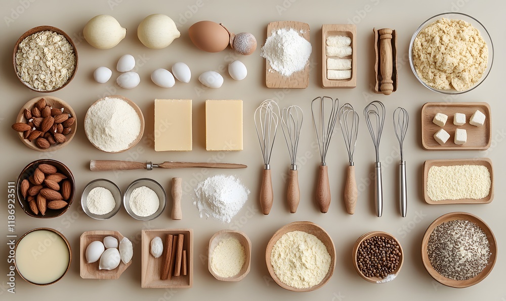 Sequential layout showing the stages of baking, with ingredients and ...